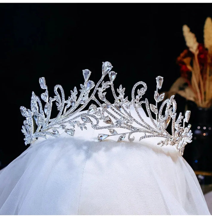 Ornate Bridal Silver crystal Tiara Crown Princess Queen headdress wedd ...