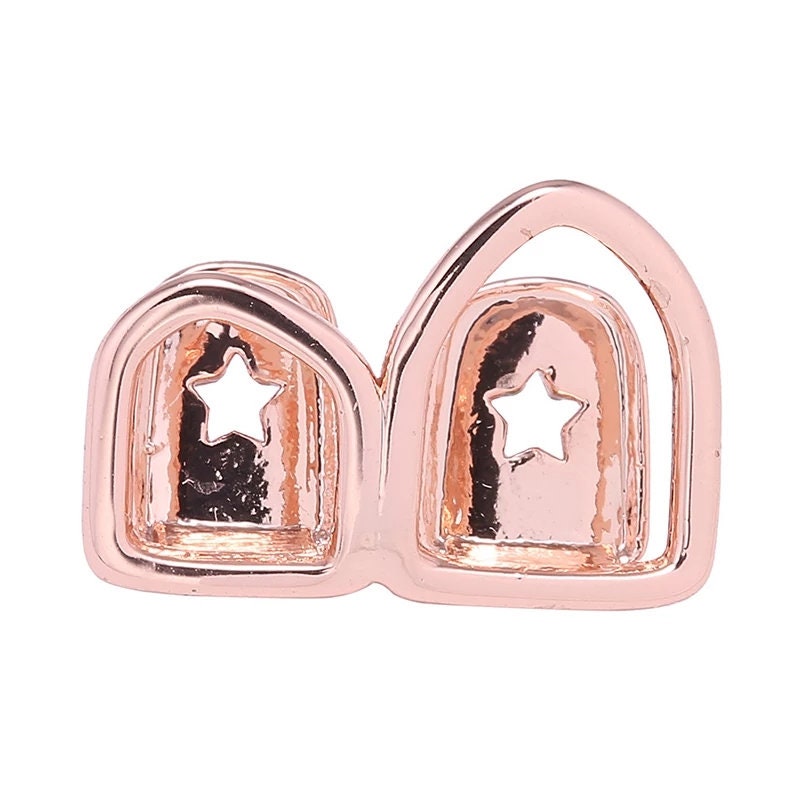 2 Teeth Open Face Grill Cap Tooth Jewelry Bling Silver Rose Gold or Go ...