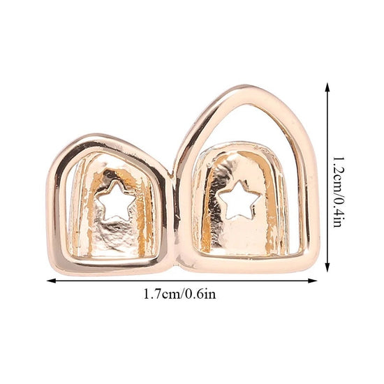 2 Teeth Open Face Grill Cap Tooth Jewelry Bling Silver Rose Gold or Go ...