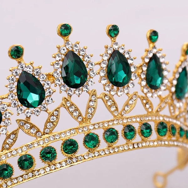 Emerald Green Crystal Tiara Crown Queen Gold headdress jewelry bridal ...