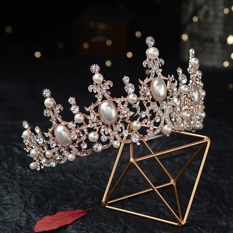 Rose Gold Pearl Princess Tiara Pink Champagne Pearls Princess Queen he ...